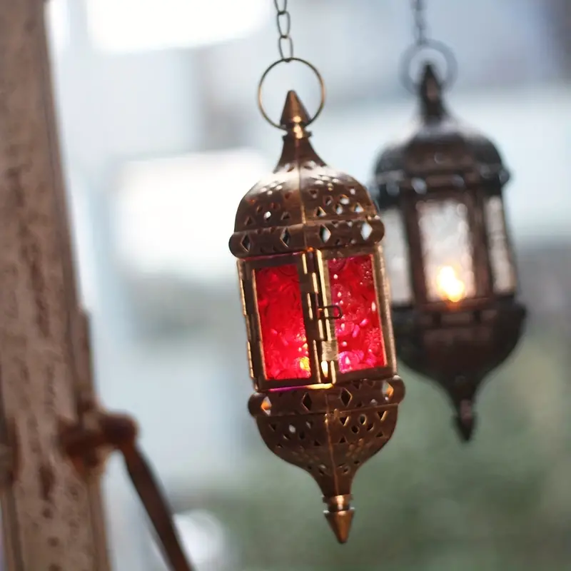 Brass Lantern with Red Glass - Wiccan Wonders