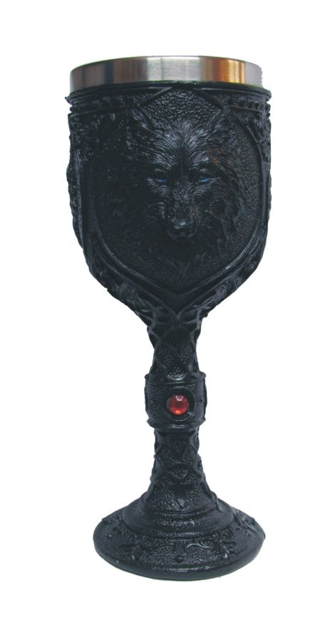 Resin Black Metal Goblet Wolf - Wiccan Wonders